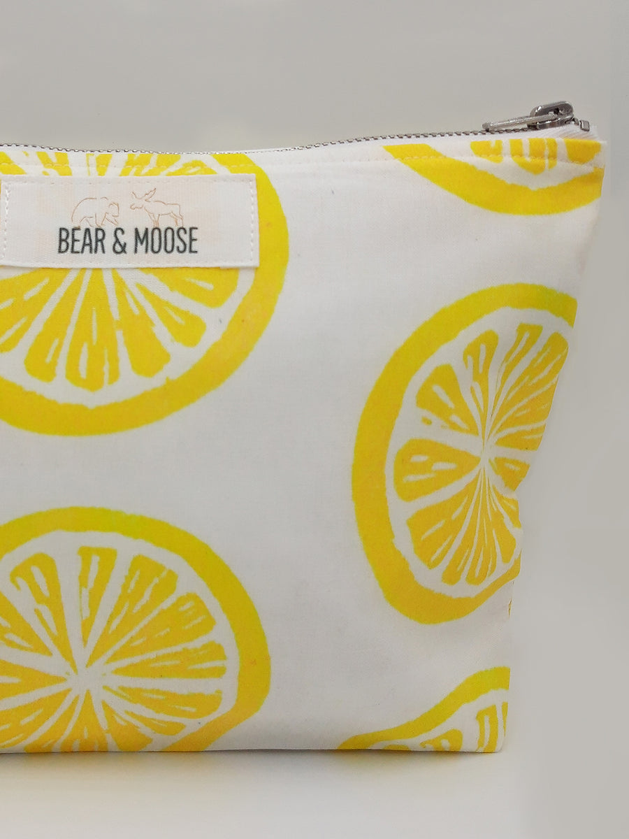 Lemon Print Travel Pouch / Make-up Bag - Handmade in UK by Bear & Moose ...